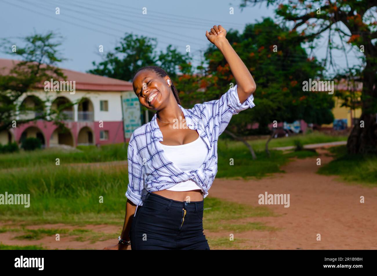 excited african lady outside- beautiful black woman Stock Photo - Alamy