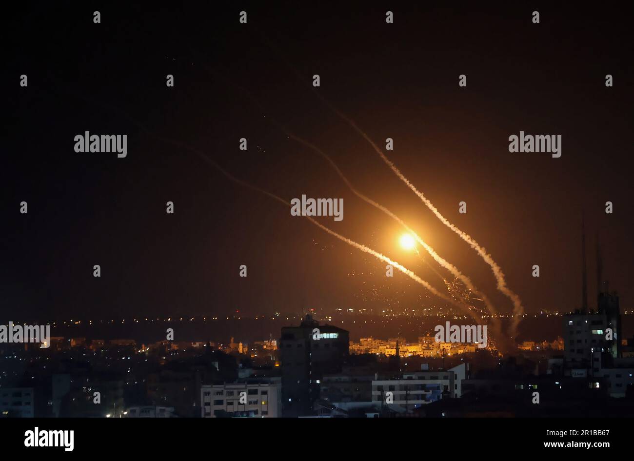 Rockets are launched from Gaza City towards Israel on the third day of ...