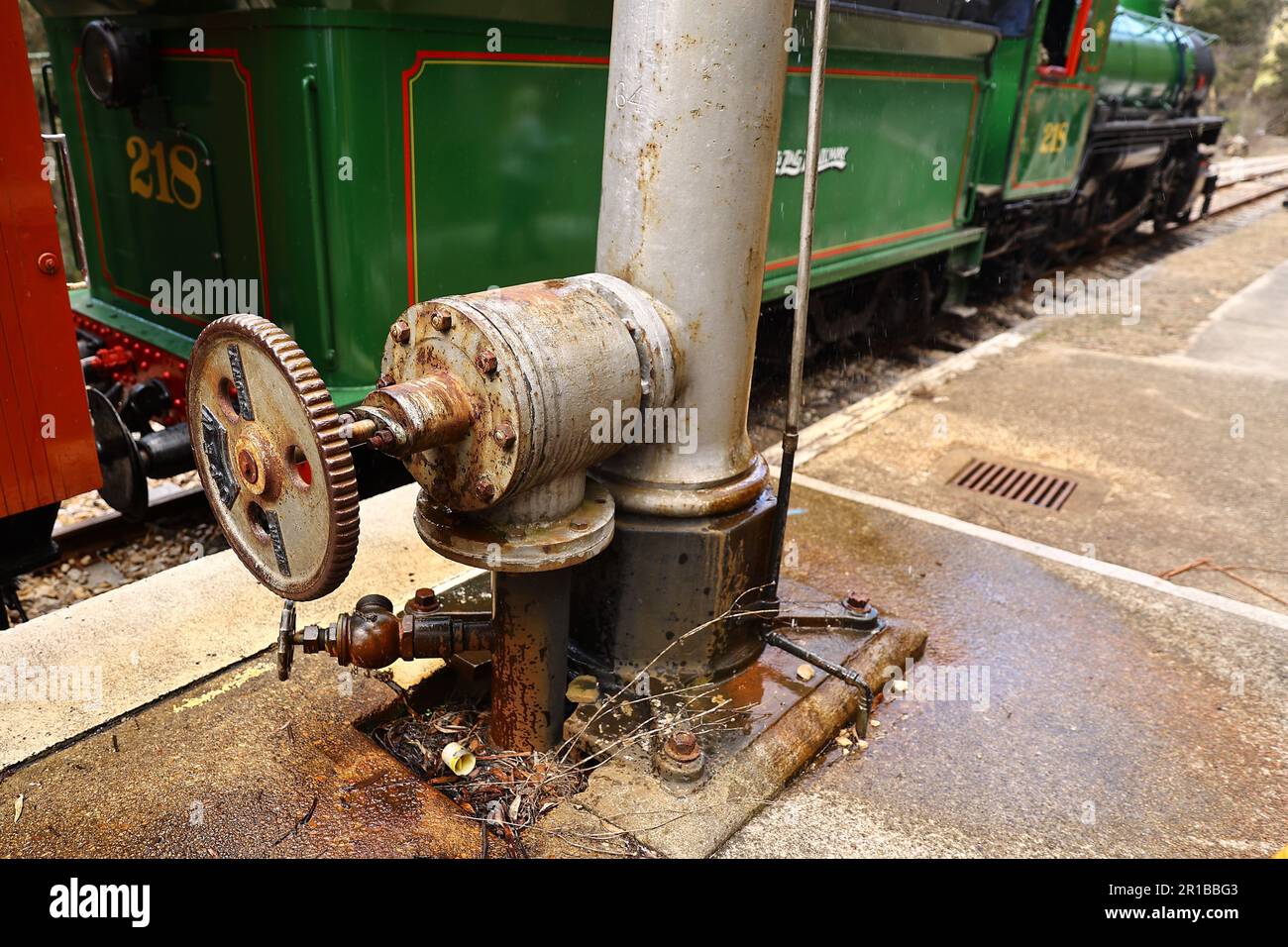 A Locomotive 218A has a pit stop and is filled with water during the ...