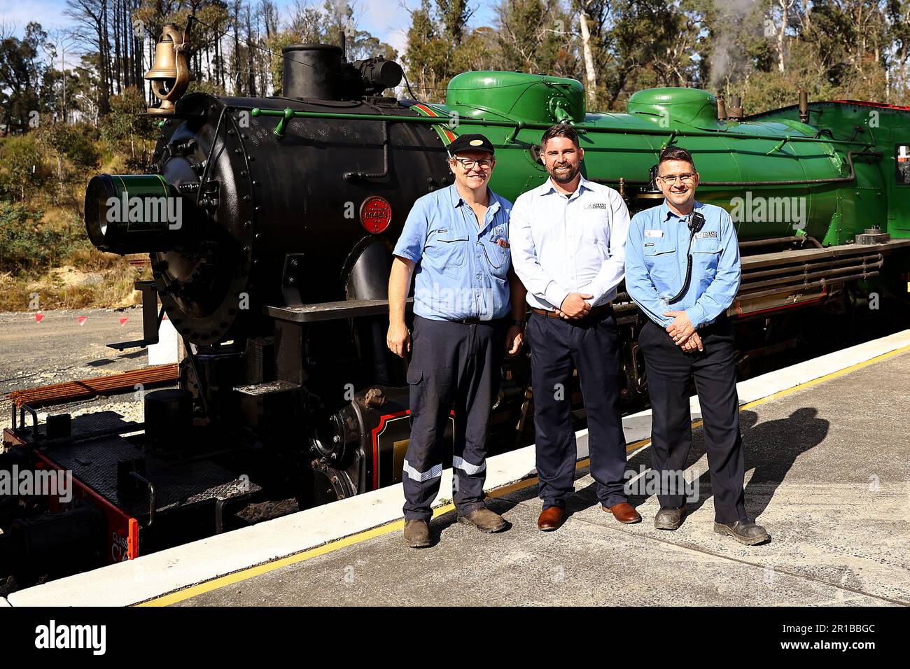 (L-R) Driver Lee Wiggins, Zig Zag Railway Acting CEO Daniel Zolfel and ...