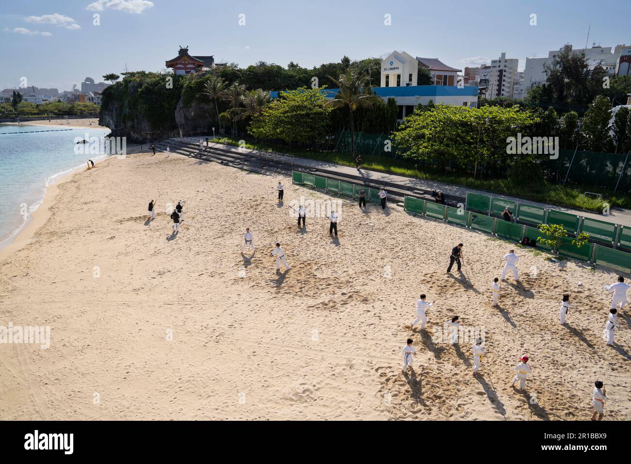 Karate / kobudo students training on Naminoue Beach in Naha City ...