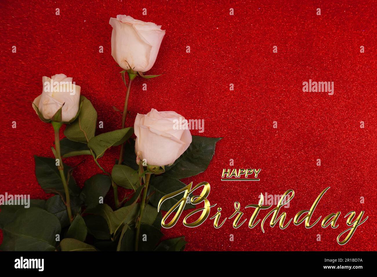 happy birthday card with flowers white roses Stock Photo - Alamy