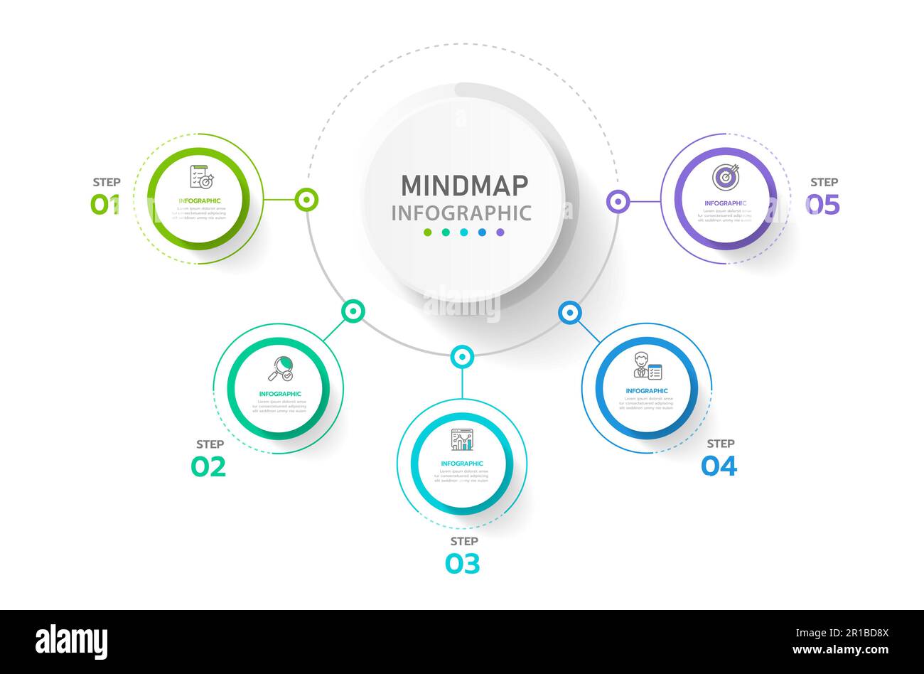 Infographic template for business. 5 Steps Modern Mindmap diagram with circle topics ...