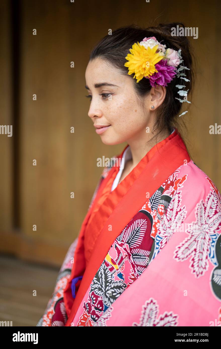 Beautiful Woman wearing traditional Okinawan ryusou / ryuso clothing of ...