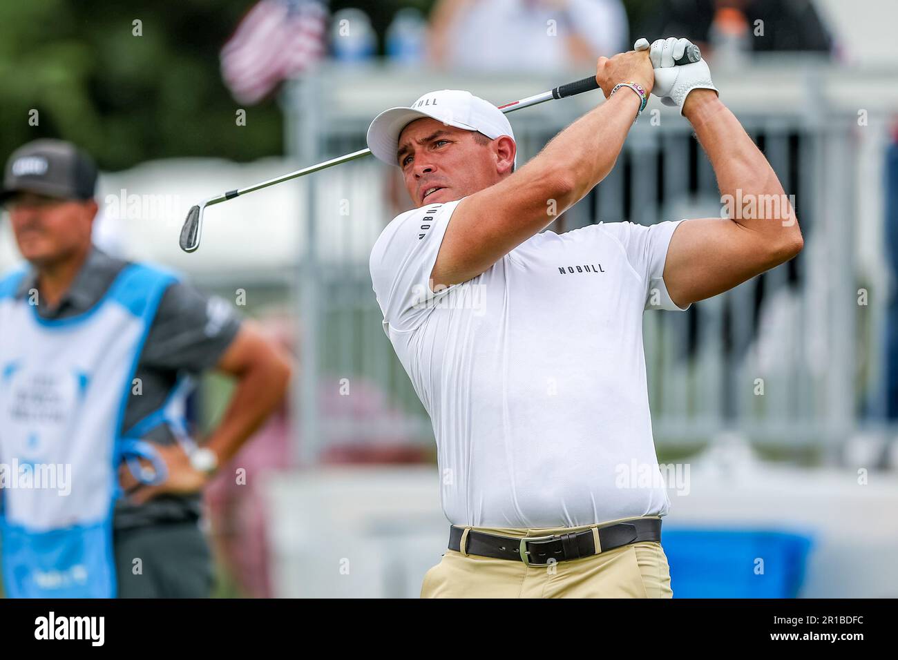 McKinney, TX, USA. 12th May, 2023. Scott Stallings hits his tee shot on ...