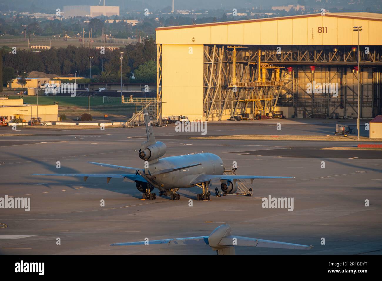 A U.S. Air Force KC-10 Extender prepares to take off during a maximum ...