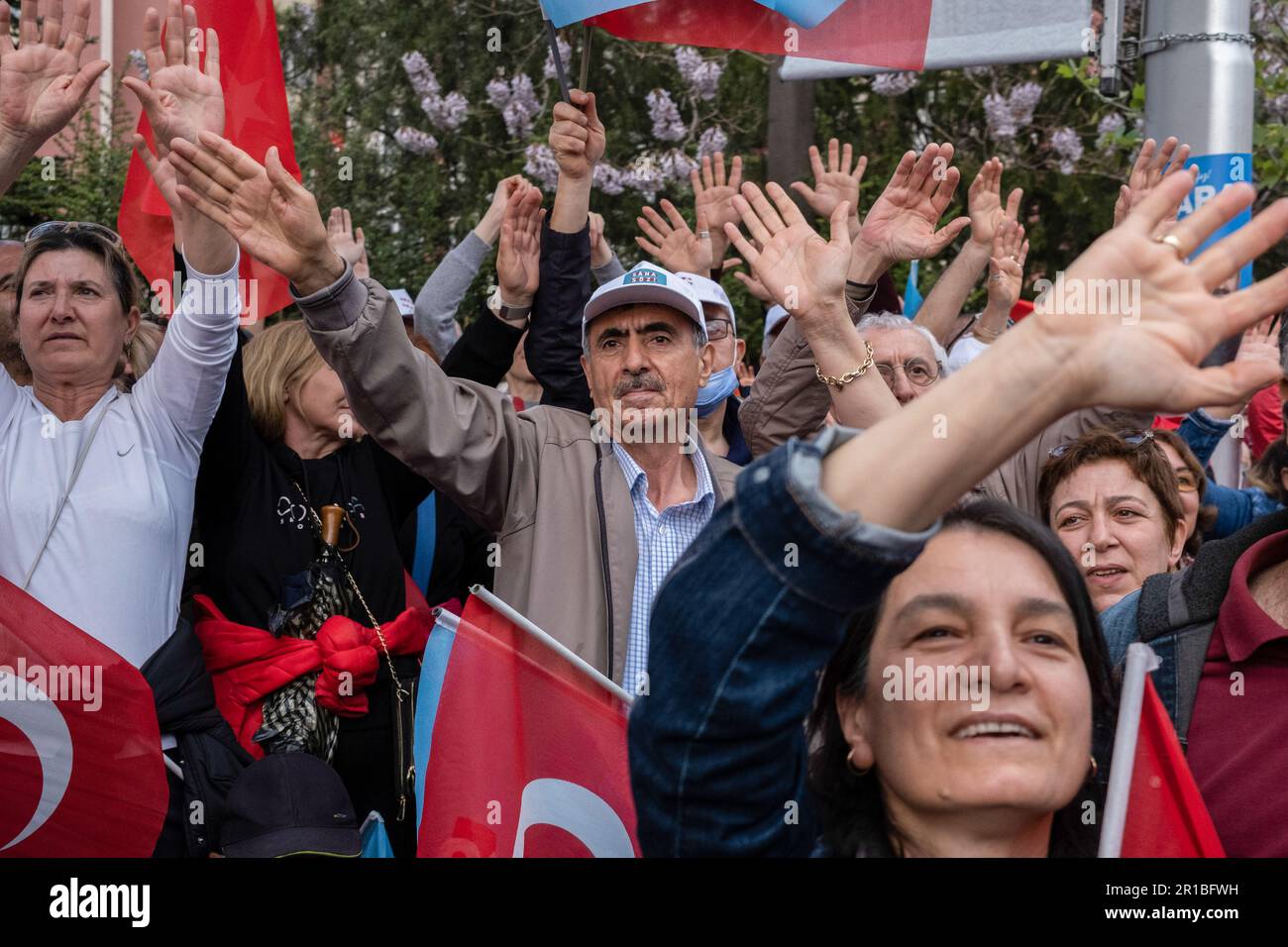 Ankara, Turkey. 12th May, 2023. Nation Alliance supporters wave during ...