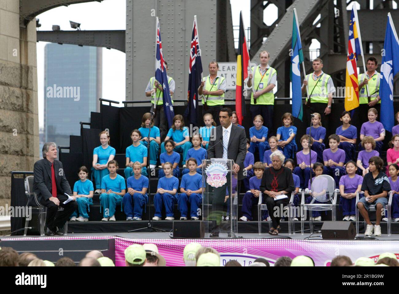 Indigenous AFL footballer Adam Goodes addresses the crowd at the ...