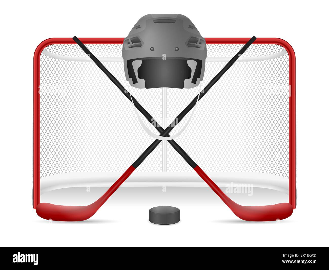 Hockey net, helmet, sticks and puck on a white background. Vector ...