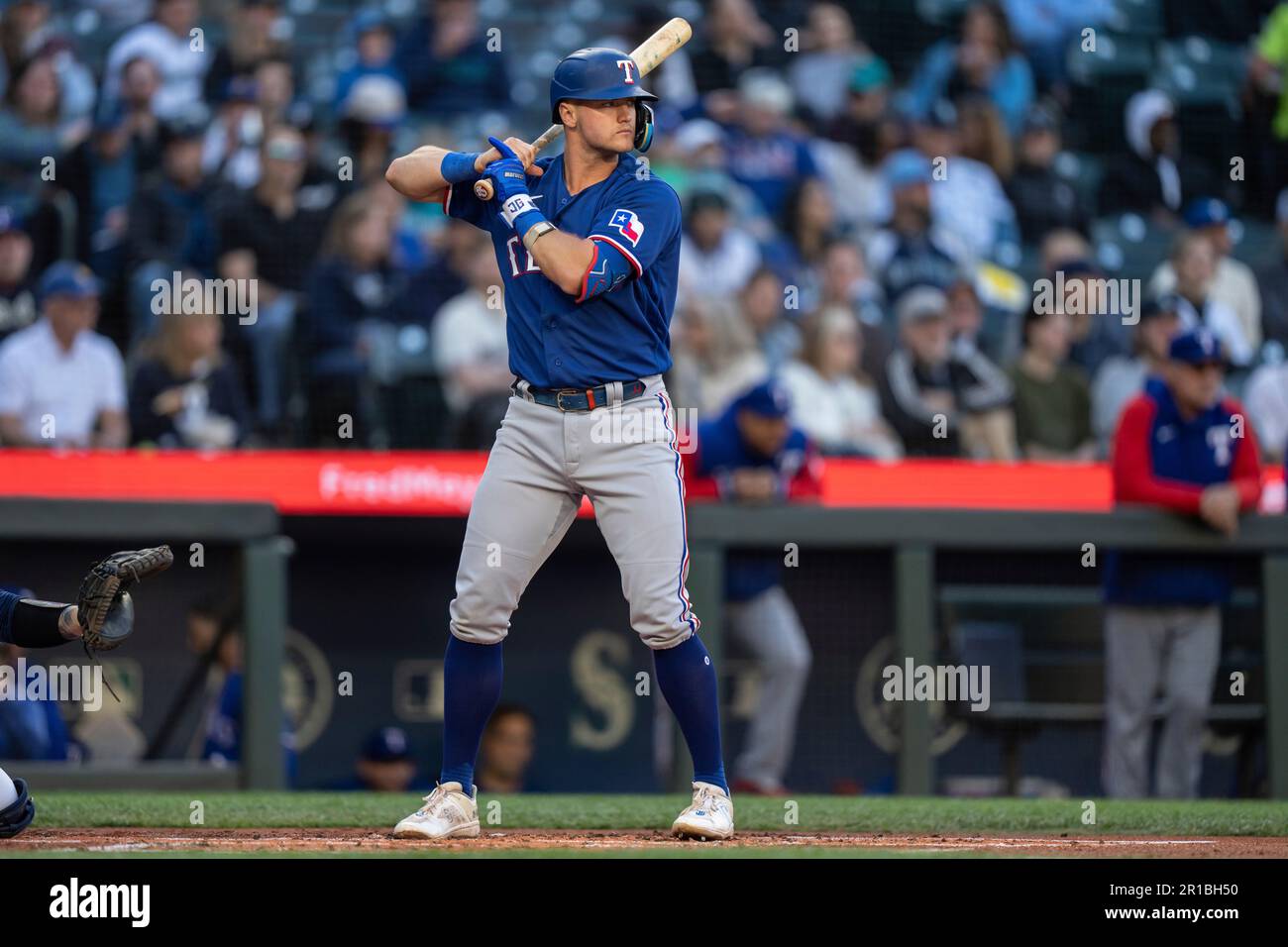 Texas Rangers' Josh Jung waits for a pitch during an at-bat in a ...