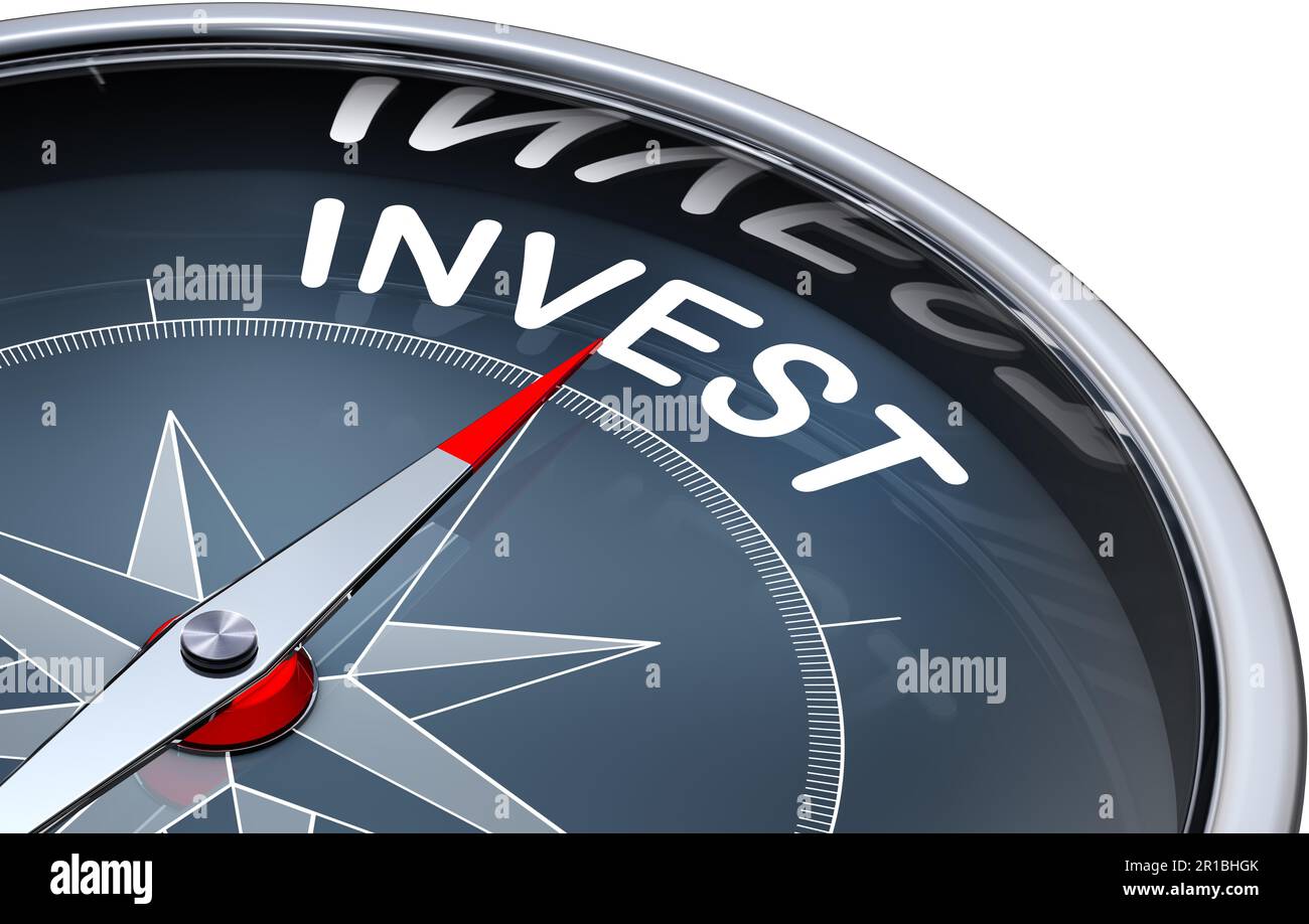 3D rendering of a compass with a invest icon Stock Photo - Alamy