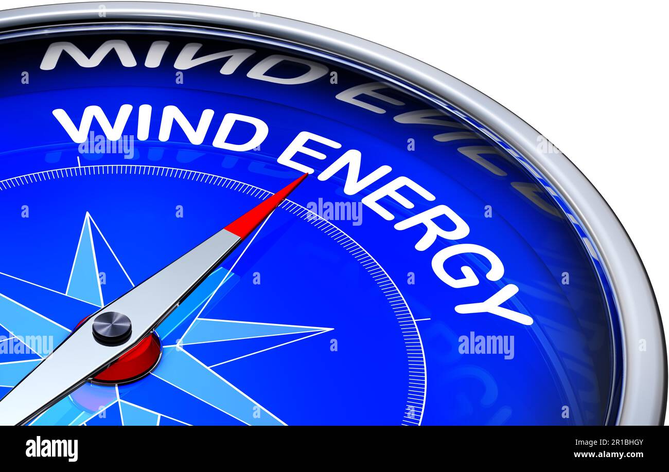 3D rendering of a compass with a wind energy icon Stock Photo - Alamy
