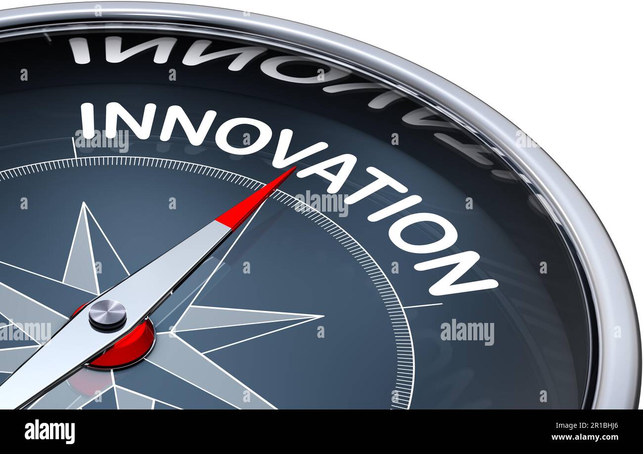 3D rendering of a compass with a innovation icon Stock Photo - Alamy