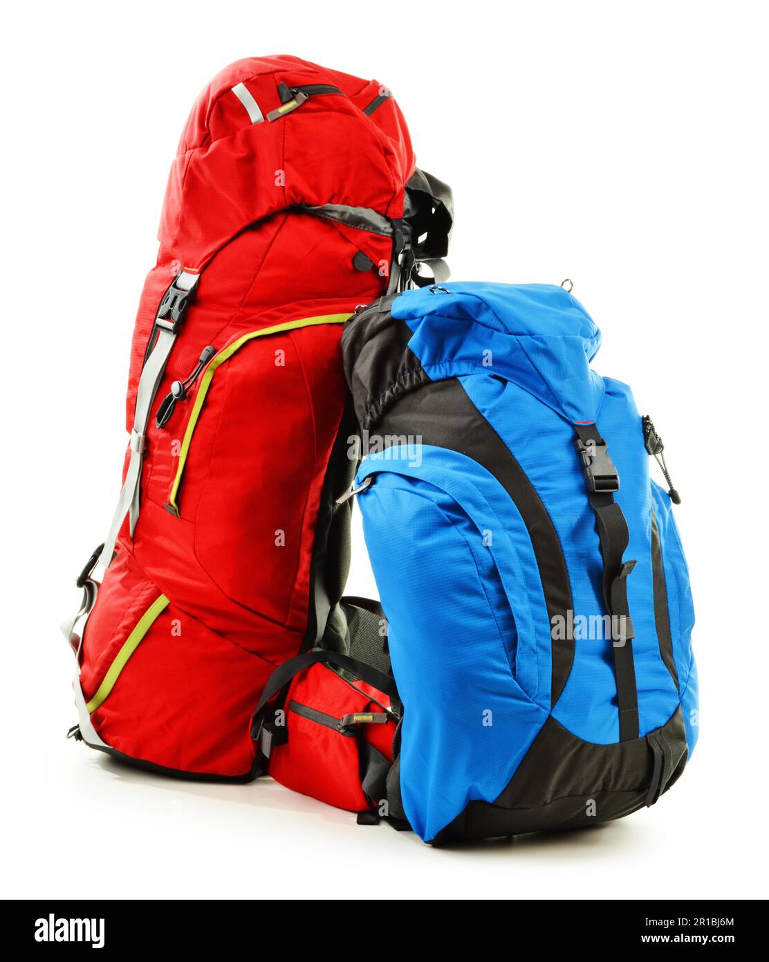 Two touristic backpacks isolated on white background Stock Photo - Alamy