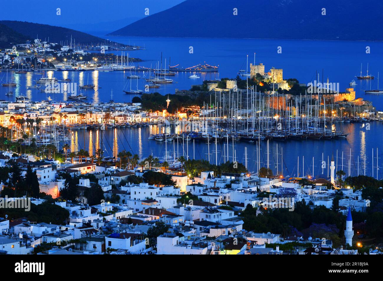 View of Bodrum harbor by night. Turkish Riviera Stock Photo - Alamy