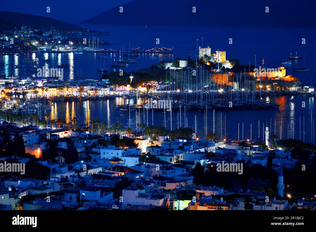 View of Bodrum harbor by night. Turkish Riviera Stock Photo - Alamy