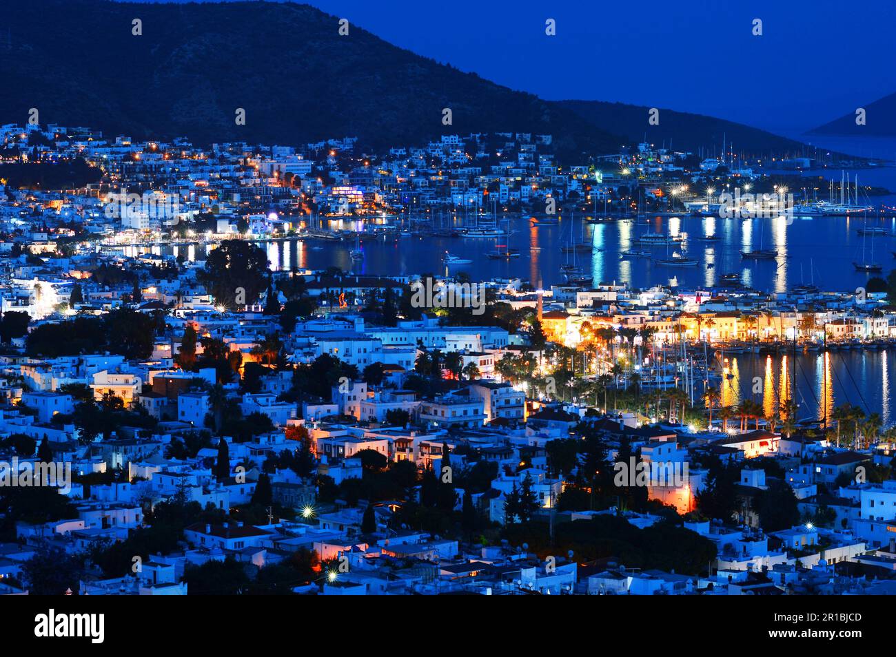 View of Bodrum harbor by night. Turkish Riviera Stock Photo - Alamy