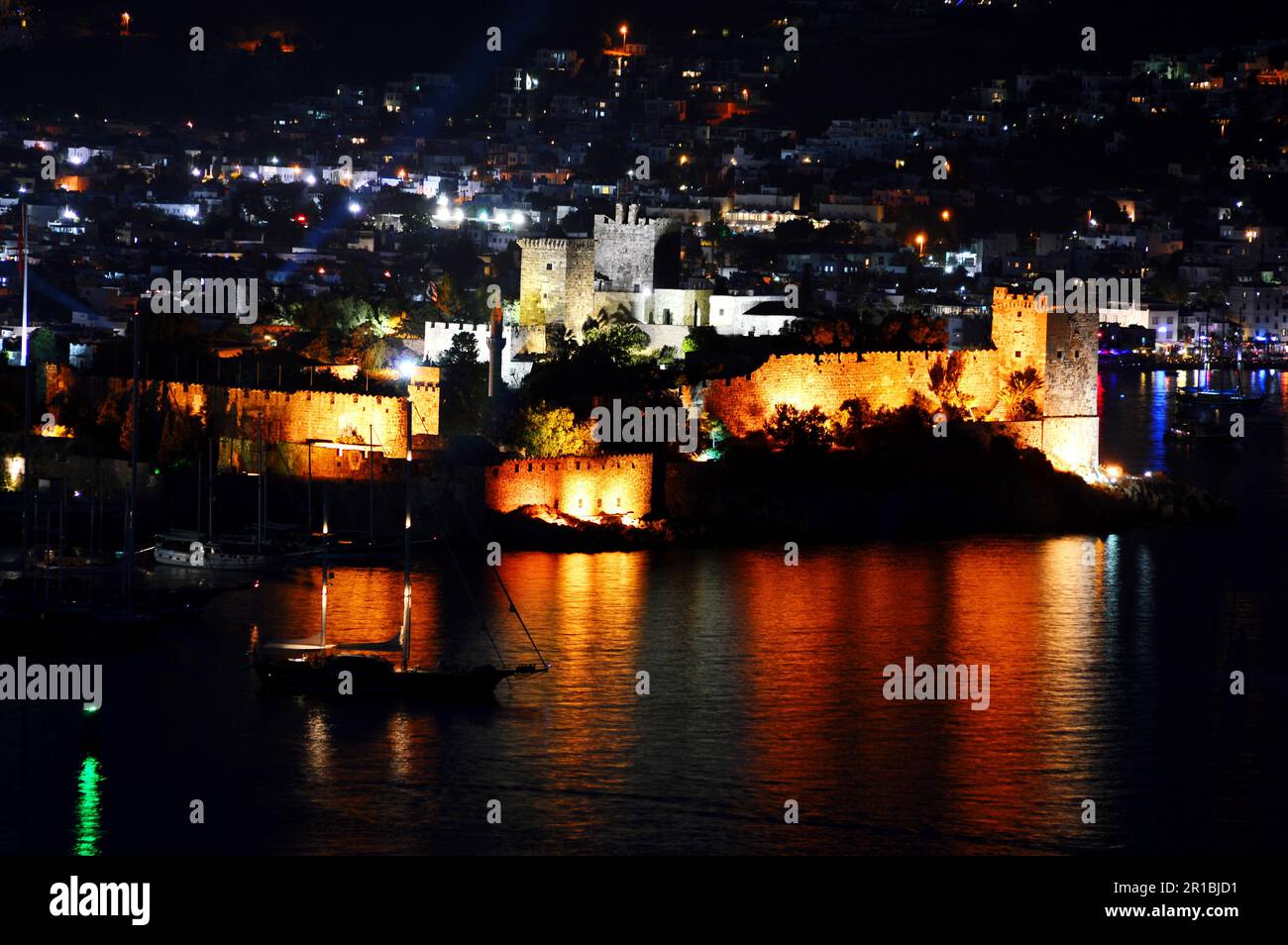 View of Bodrum harbor by night. Turkish Riviera Stock Photo - Alamy