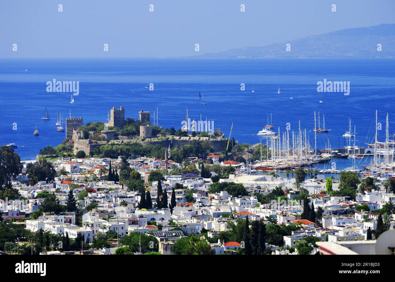 View of Bodrum harbor during hot summer day. Turkish Riviera Stock ...