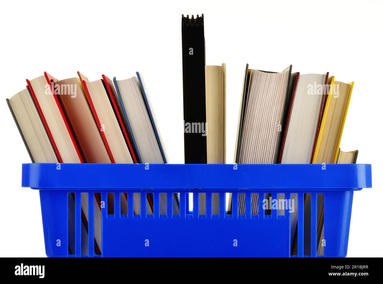 Plastic shopping basket with books isolated on white Stock Photo - Alamy
