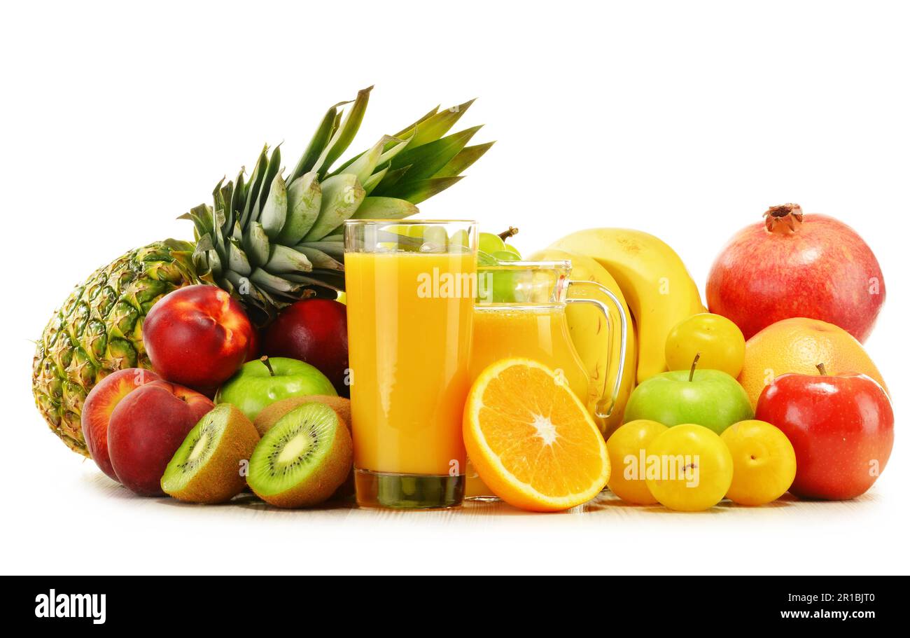 Composition with variety of fresh fruits. Balanced diet Stock Photo - Alamy
