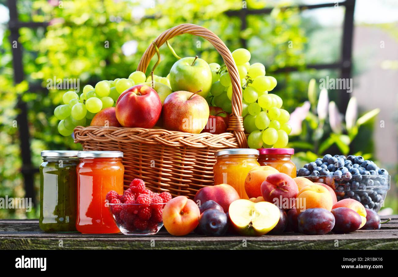 Fresh ripe organic fruits in the garden. Balanced diet Stock Photo - Alamy
