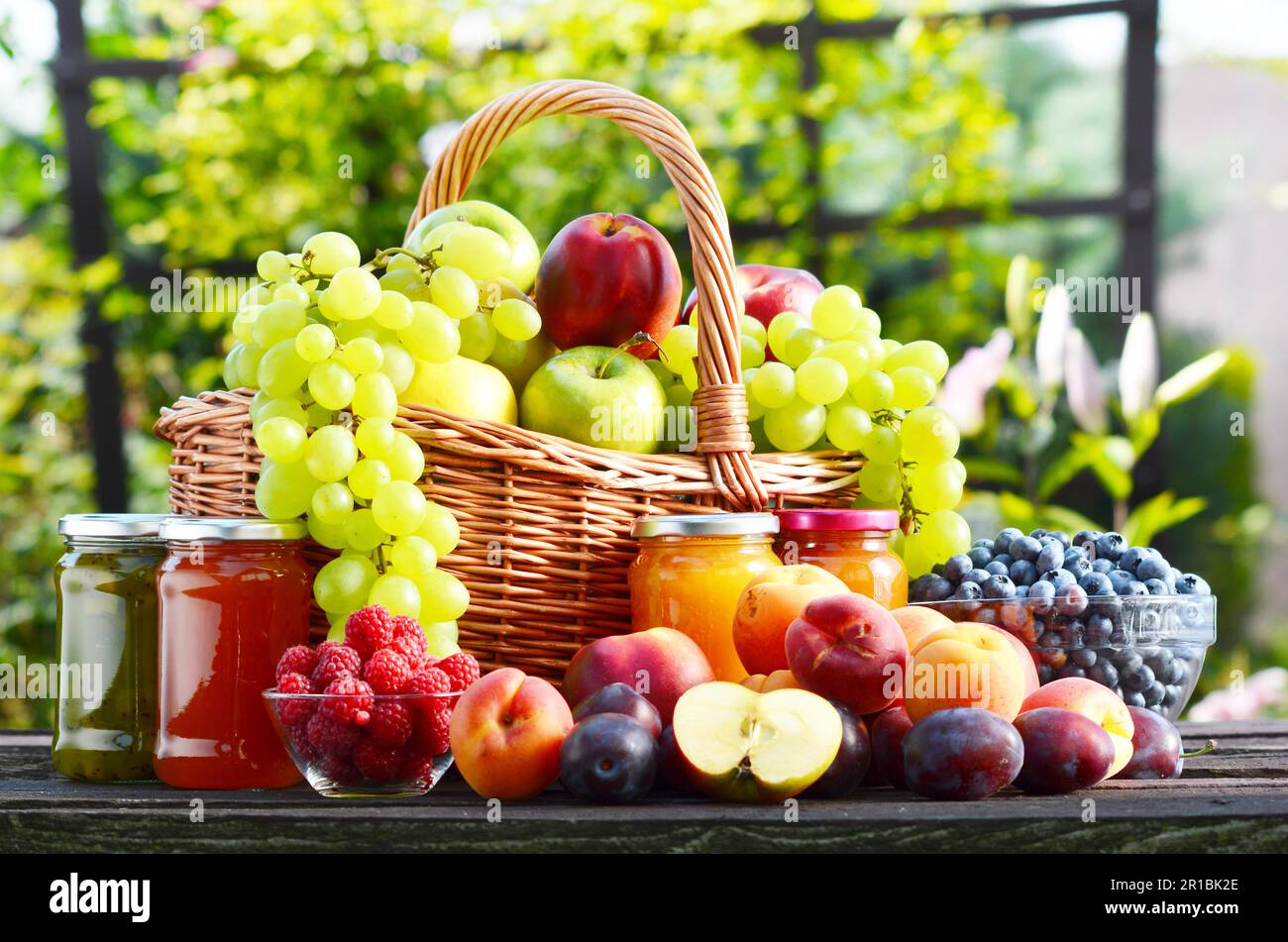 Fresh ripe organic fruits in the garden. Balanced diet Stock Photo - Alamy