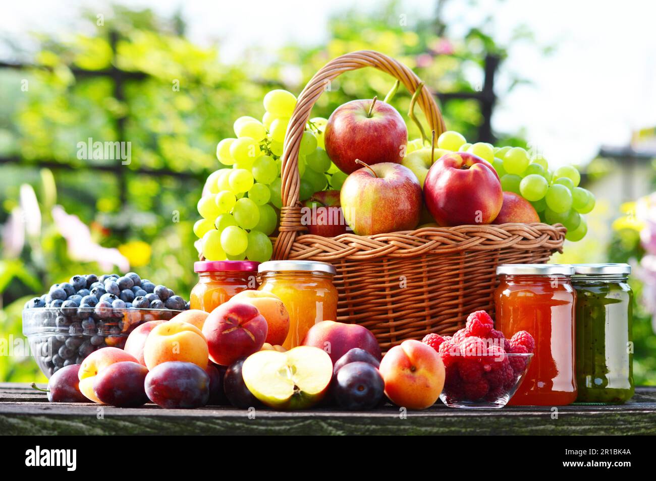 Fresh ripe organic fruits in the garden. Balanced diet Stock Photo - Alamy