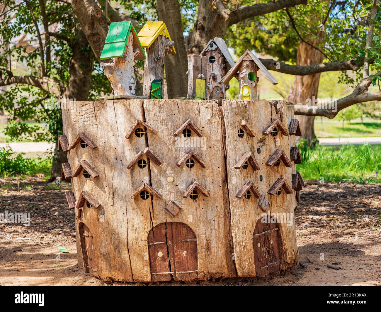 Close up shot of Fairy tale tree house in the Will Rogers Gardens at ...