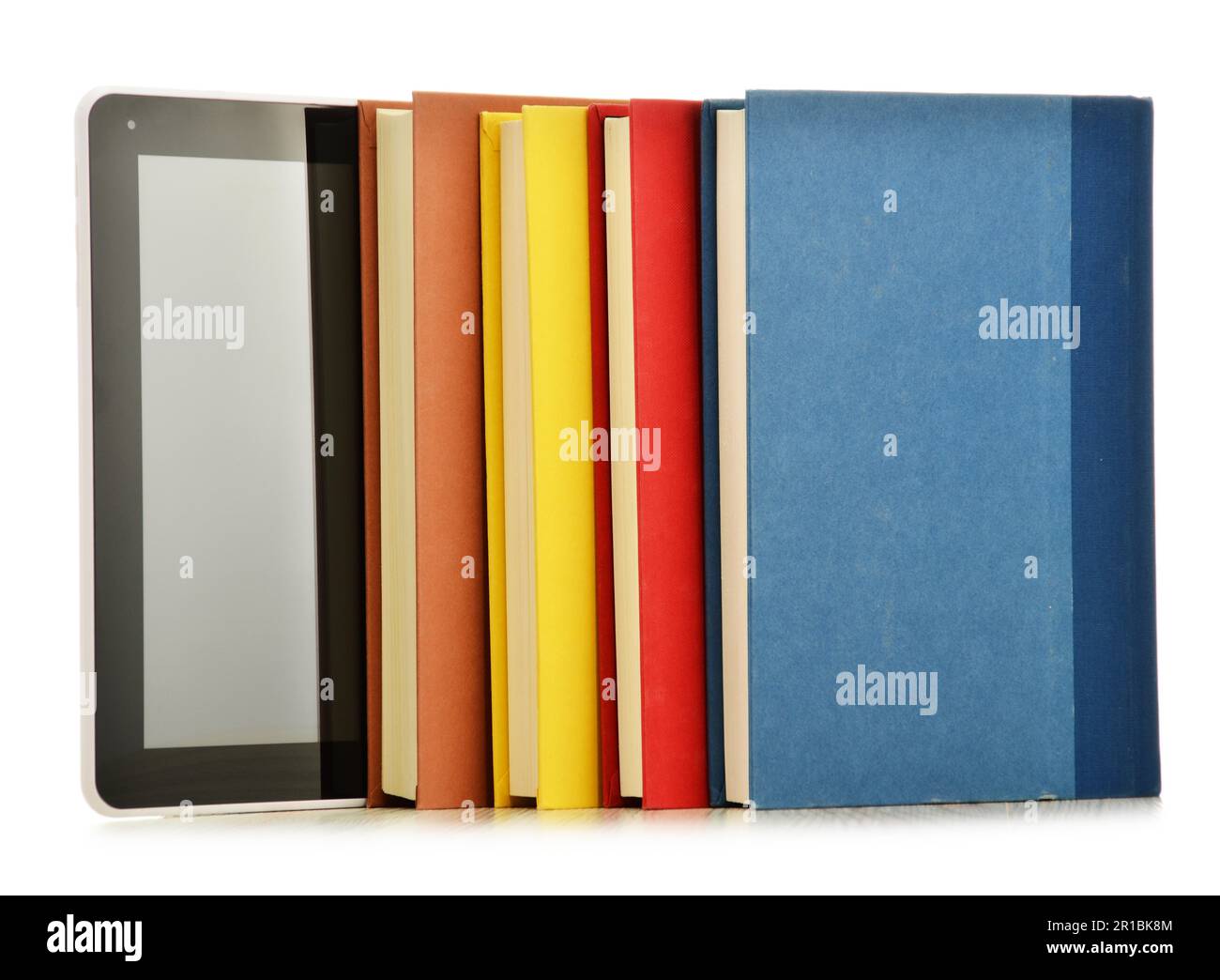 Composition with books and tablet computer isolated on white background ...