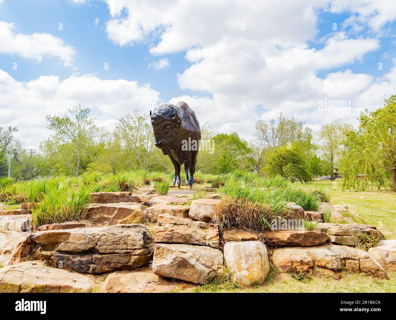 Oklahoma, APR 18 2023 - Bison sculpture of the Sam Noble Oklahoma ...
