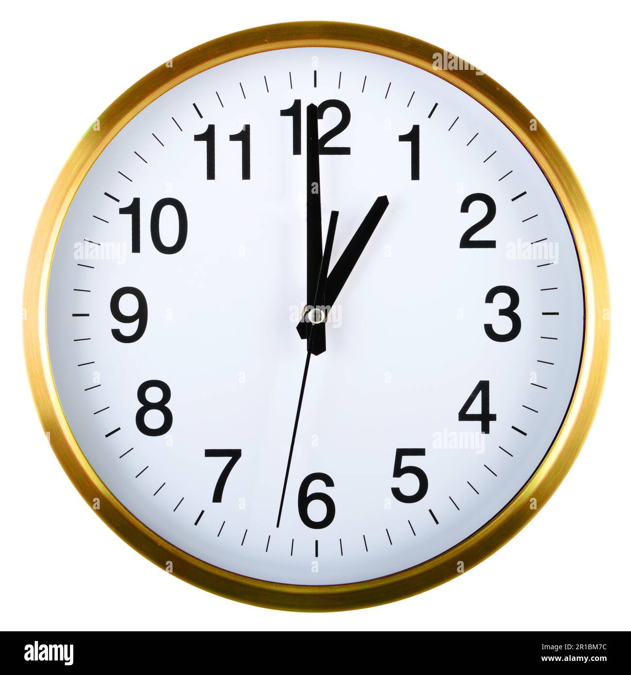 Wall clock isolated on white background. One o'clock Stock Photo - Alamy