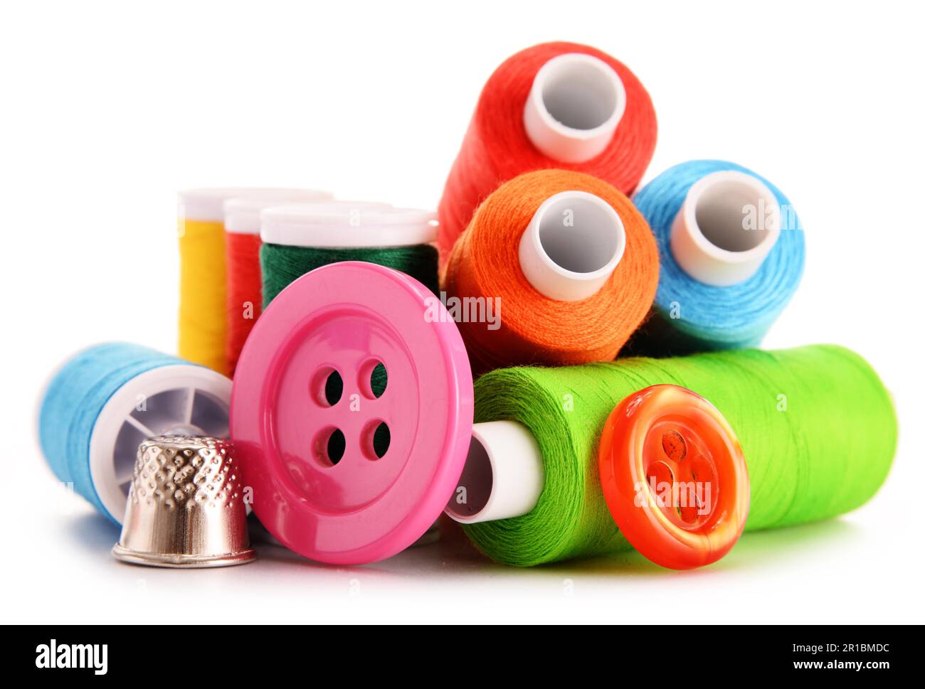 Composition with tailor threads isolated on white background Stock ...