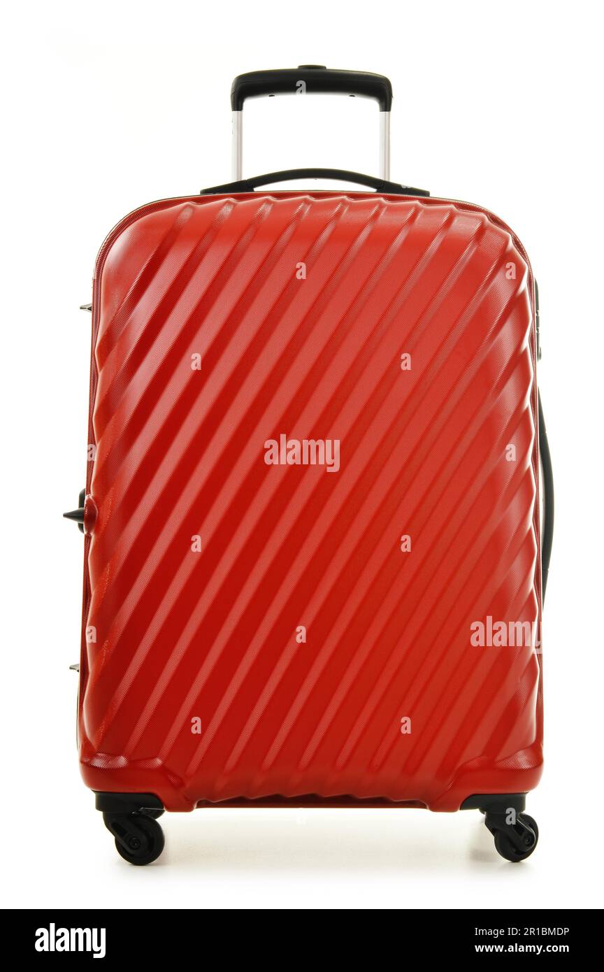 Red suitcase isolated on white background Stock Photo - Alamy
