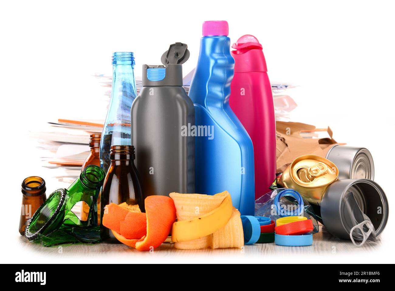 Recyclable garbage consisting of glass, plastic, metal and paper ...