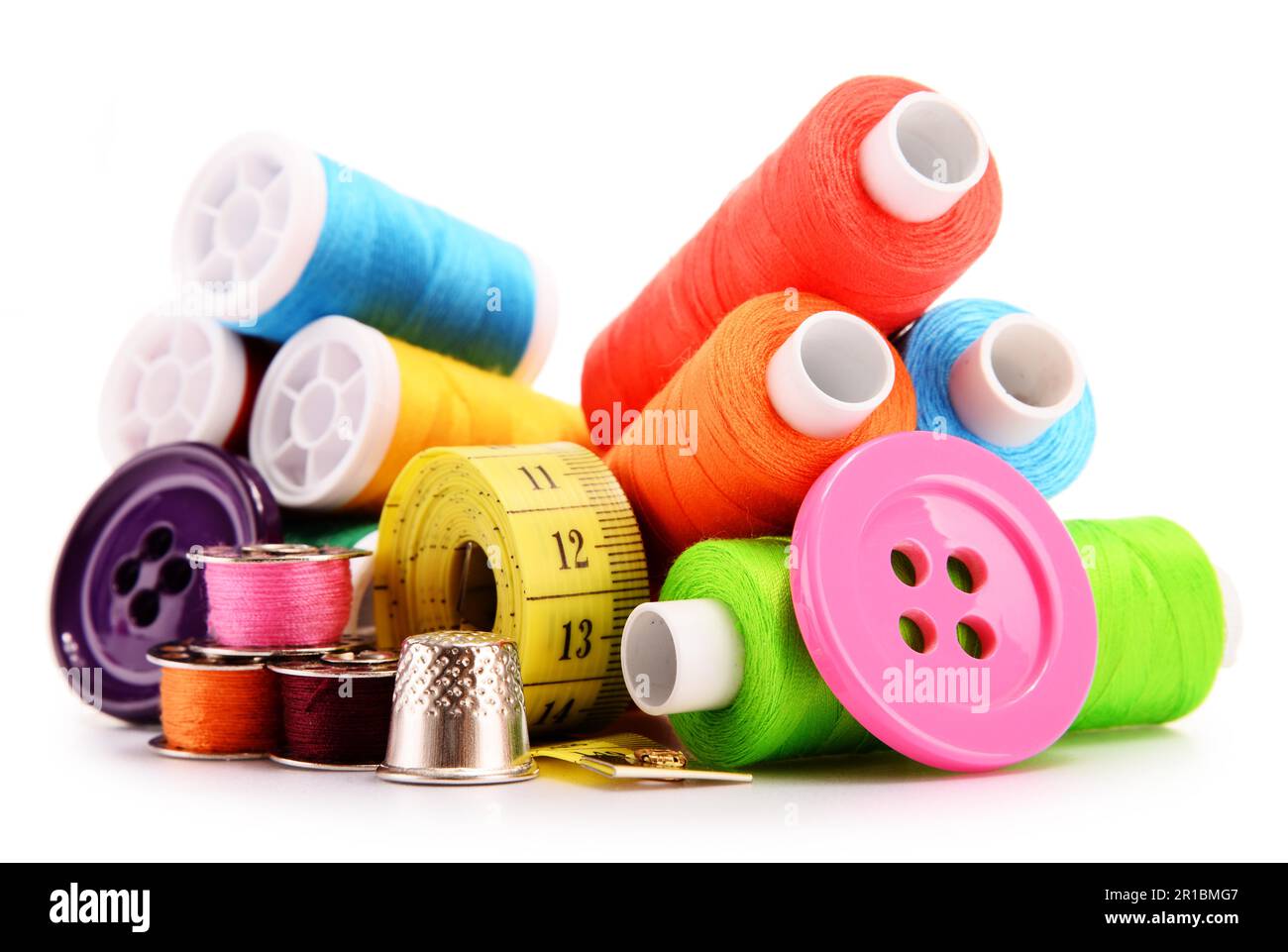 Composition with tailor threads isolated on white background Stock ...