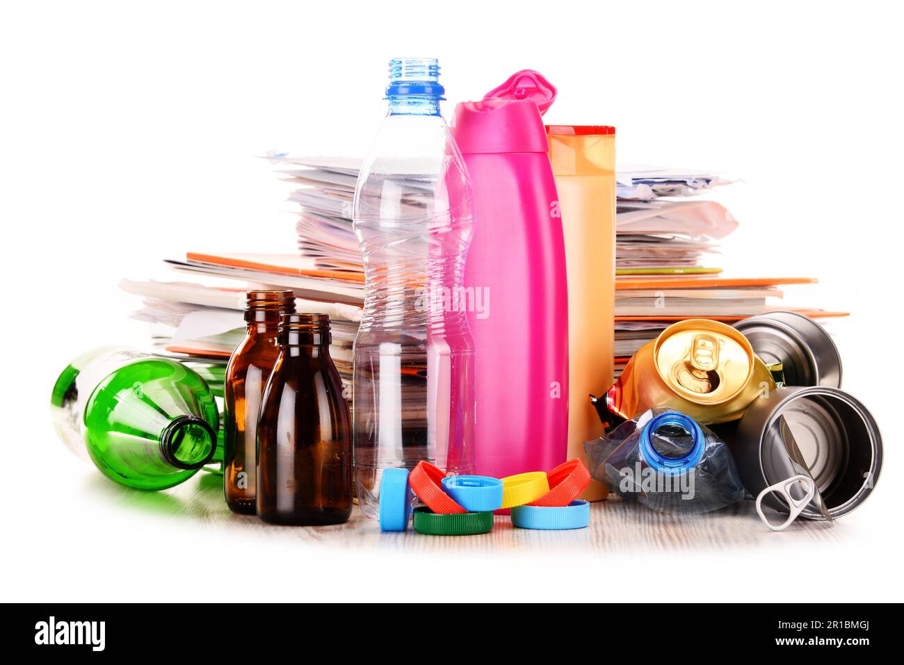 Recyclable garbage consisting of glass, plastic, metal and paper ...