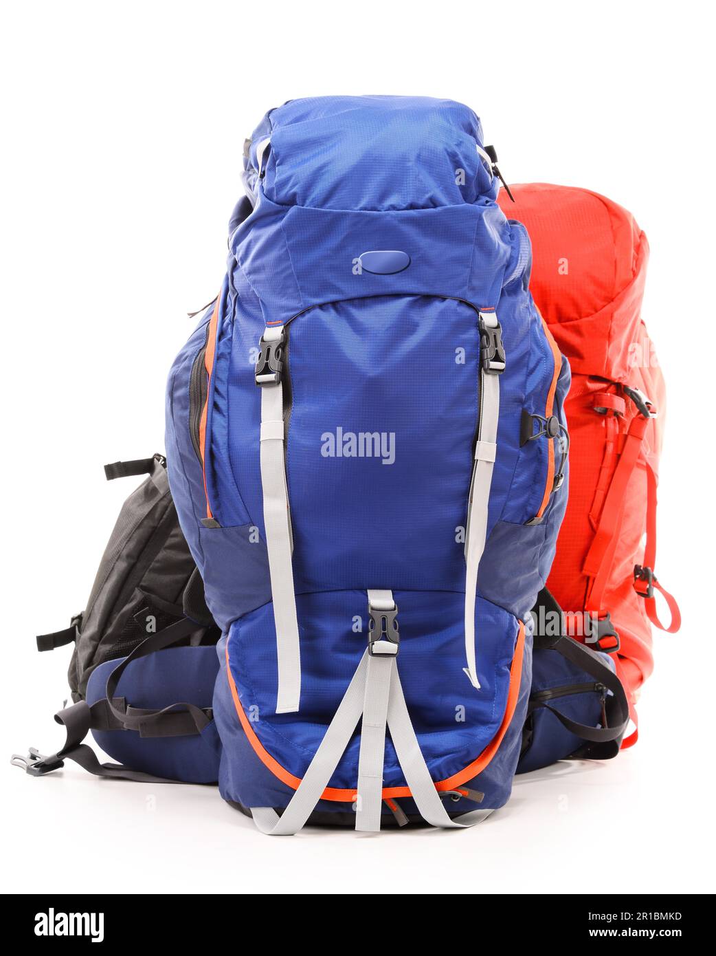 Large touristic backpacks isolated on white background Stock Photo - Alamy