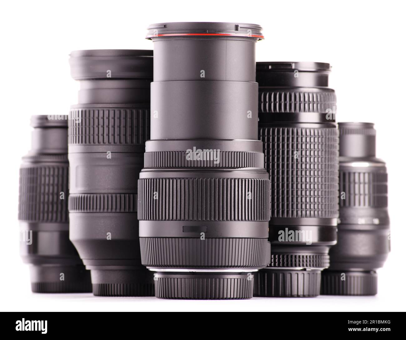 Composition with photo zoom lenses isolated on white background Stock ...