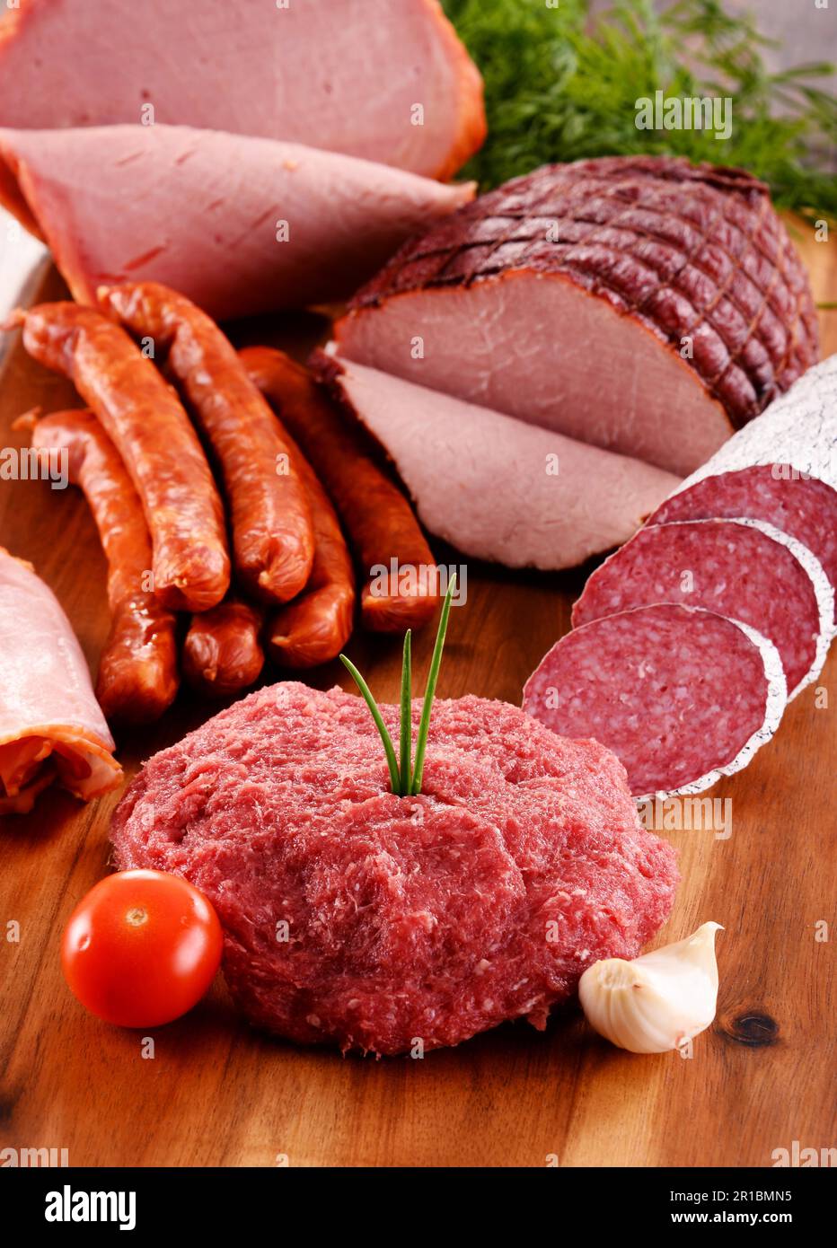 Assorted meat products including ham and sausages Stock Photo - Alamy