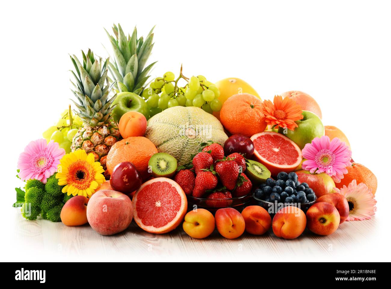Composition with assorted fruits isolated on white background Stock ...