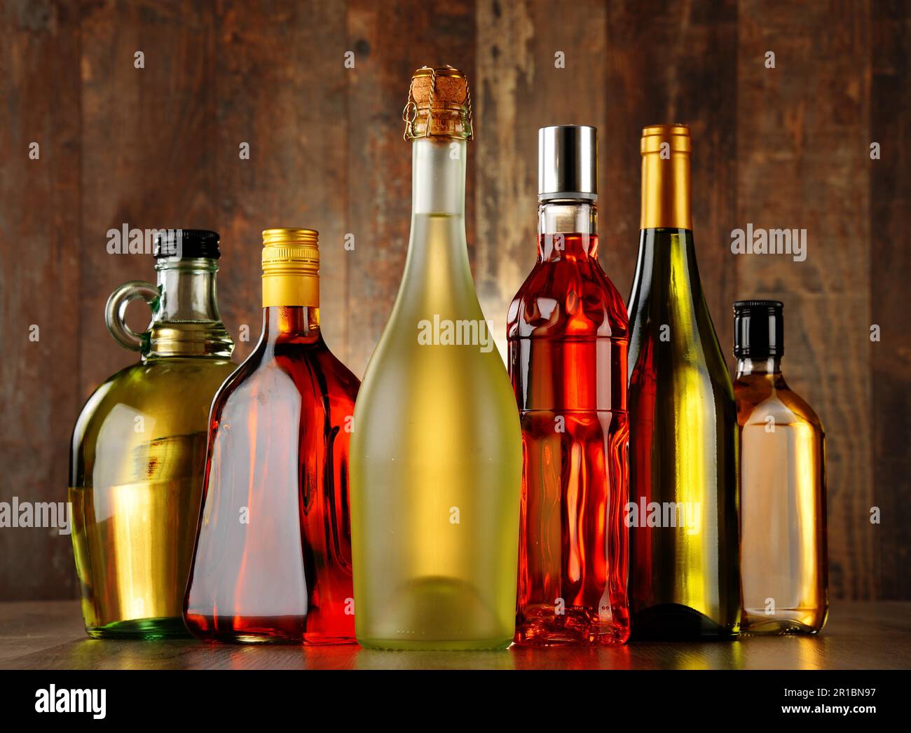 Bottles of assorted alcoholic beverages Stock Photo - Alamy
