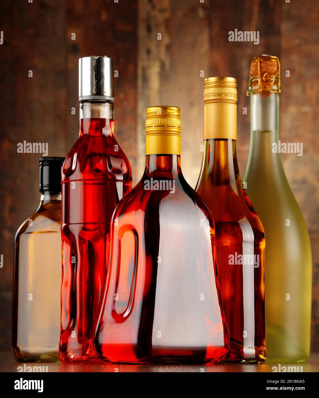 Bottles of assorted alcoholic beverages Stock Photo - Alamy