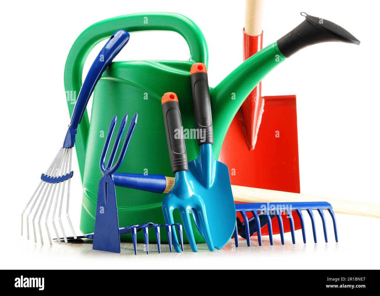 Watering can and garden tools isolated on white background Stock Photo ...