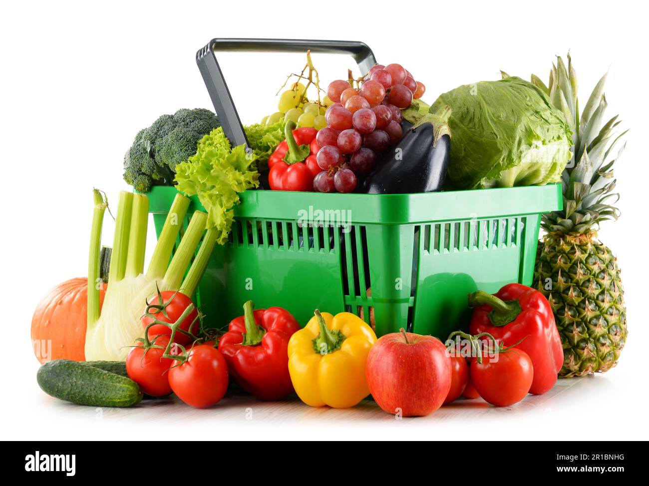 Composition with organic food isolated on white background. Balanced ...