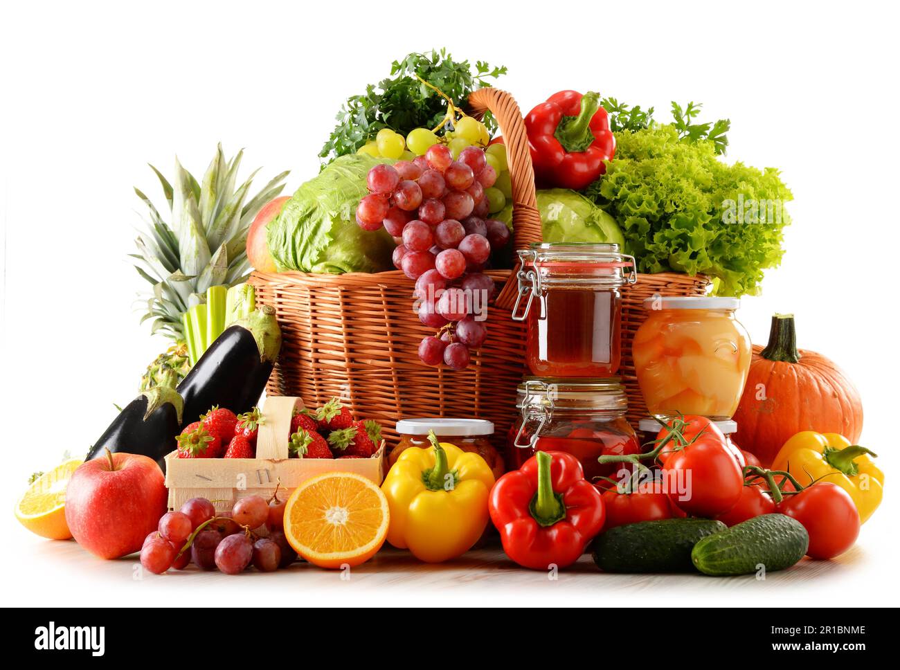 Composition with organic food isolated on white background. Balanced ...