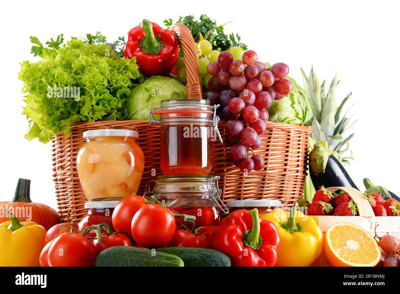Composition with organic food isolated on white background. Balanced ...