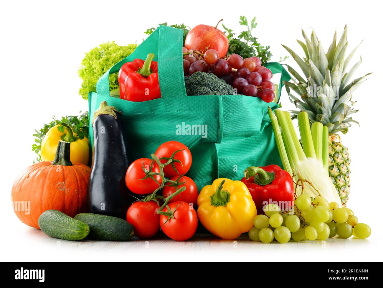 Composition with organic food isolated on white background. Balanced ...