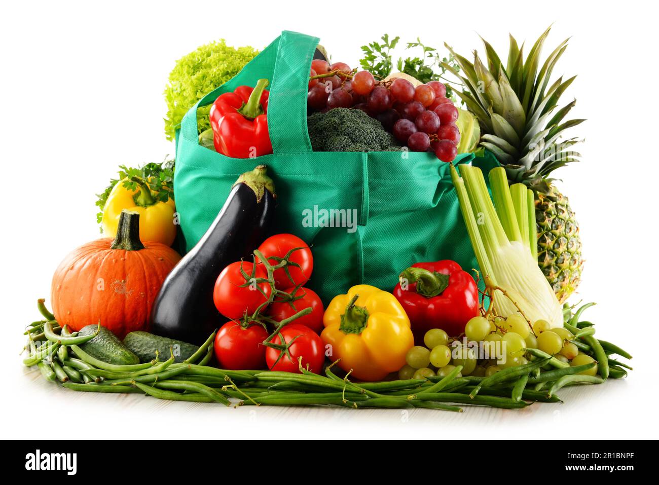 Composition with organic food isolated on white background. Balanced ...