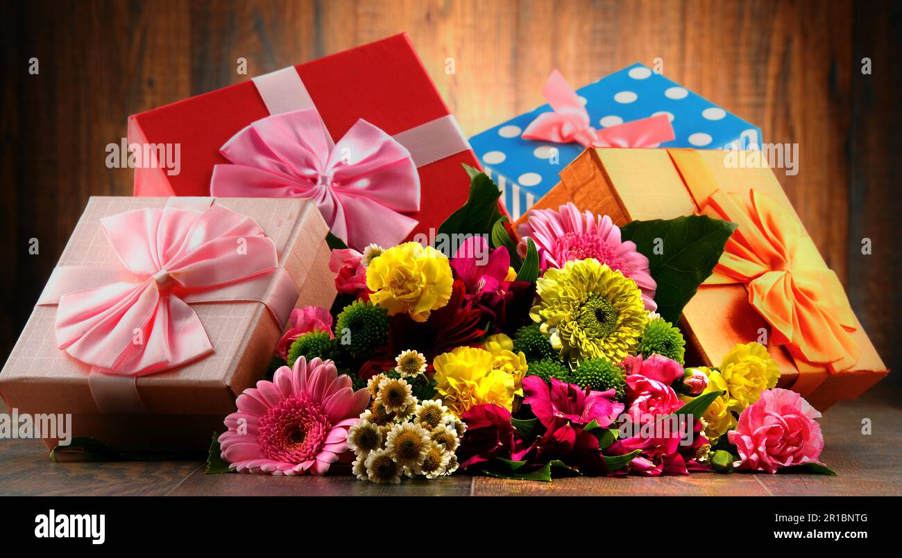 Composition different gift boxes hi-res stock photography and images ...